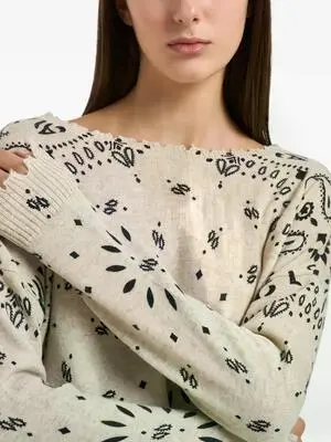 KUJTEN Bandana-print Distressed-finish Sweater