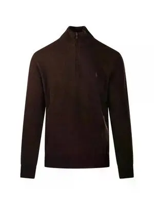 Ralph Lauren Quarter-zip Logo-embroidered Sweater - Brown