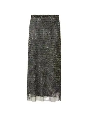 Fabiana Filippi Bead-embellished Tulle-overlay Midi Skirt - Grey