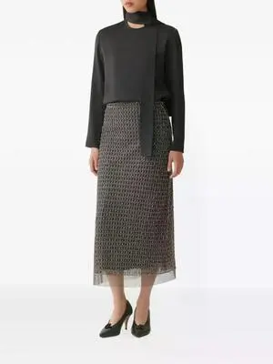 Fabiana Filippi Bead-embellished Tulle-overlay Midi Skirt - Grey