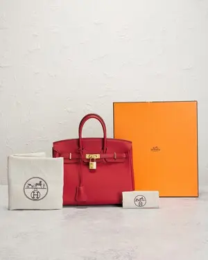 FWRD RENEW Hermes Togo Birkin 25 Handbag - Rouge