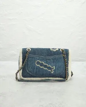 FWRD RENEW Chanel Denim &amp; Shearling Paris-egypt Hieroglyph Flap Bag