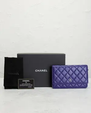 Chanel Lambskin Classic Wallet On Chain - Purple