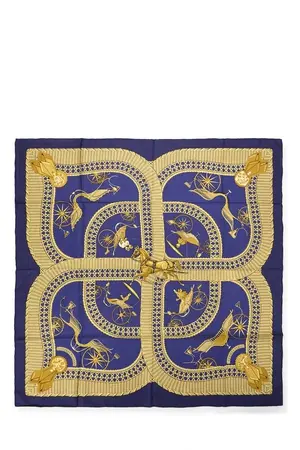 Hermès Multicolor 'voitures Paniers' Silk Scarf 90 - Navy