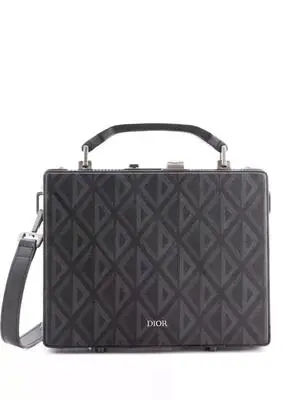 Dior Lock Convertible Briefcase Cd Diamond Coated Canvas Mini Business Bag - Black