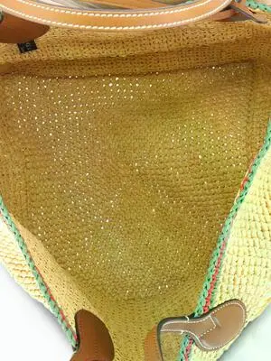 Gucci Logo Open Woven Raffia Medium Tote Bag