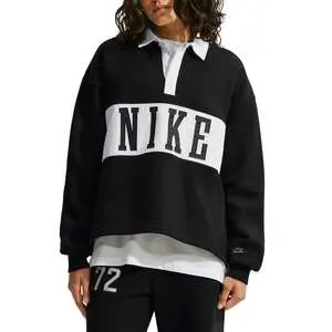 Nike Studio Fleece Medium Weight Oversized Rugby Sweatshirt 'total Black Sail