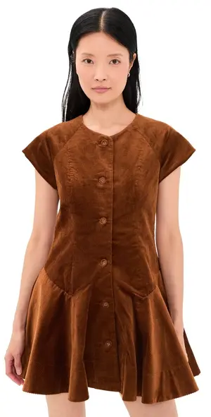 GANNI Corduroy Buttoned Mini Dress - Tortoise Shell