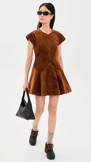 GANNI Corduroy Buttoned Mini Dress