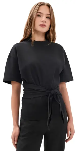 ST. AGNI Cotton Jersey Split Back Tee - Black