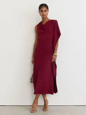 REISS Emory Drape-detail Cowl-neck Midi Dress - Red