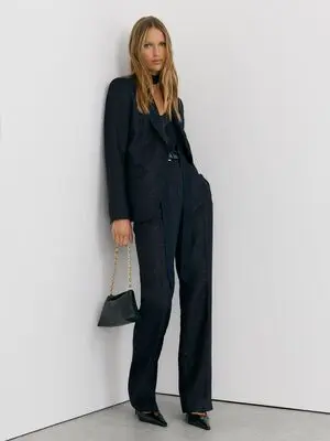 REISS Anneleise Petite Sequin-detail Wide-leg Woven Trousers - Navy