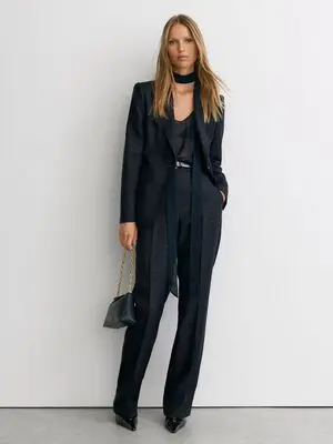 REISS Anneleise Sequin-detail Wide-leg Woven Trousers - Navy