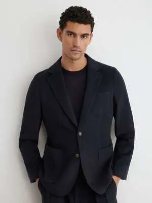 REISS Sb Collin Tailored Fit Wool-blend Flannel Single-breasted Suit Blazer - Navy