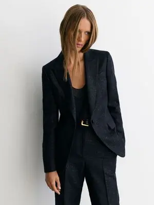 REISS Anneleise Petite Sequin-detail Single-breasted Woven Blazer - Navy