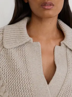 REISS Auriele Wool Cable-knit Open-collar Jumper