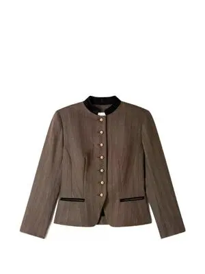 Sandro Striped Velvet-collar Jacket - Brown