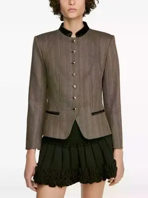 Sandro Striped Velvet-collar Jacket - Brown