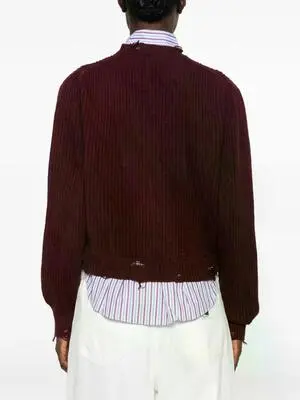 SOLOTRE Distressed Ribbed-knit Sweater