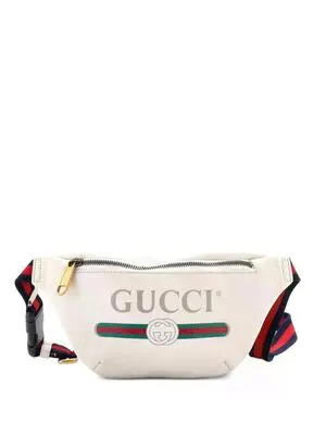 Gucci Logo Printed Leather Small Belt Bag - White