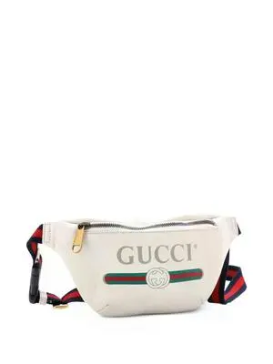 Gucci Logo Printed Leather Small Belt Bag - White