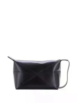 Loewe Puzzle Fold Wash Bag Leather Pouch - Black