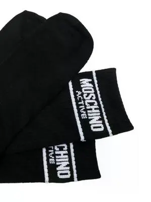 Moschino Logo-intarsia Ribbed-knit Socks Set Of Two - Black