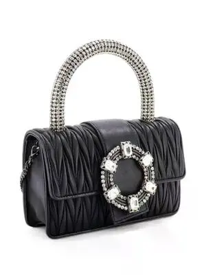 Miu Miu Crystal Buckle Top Handle Flap Bag Matelasse Leather Small Satchel