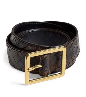 Bottega Veneta Intrecciato Leather Tile Belt - Silver