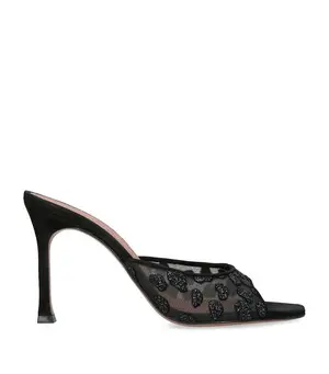 Amina Muaddi Lace Alexa Heeled Mules 95 - Black