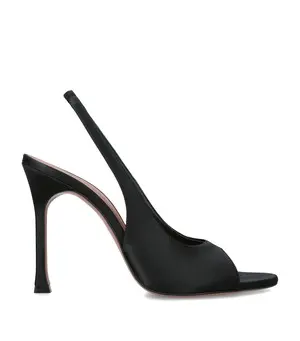 Amina Muaddi Satin Alexa Slingback Mules 105 - Black