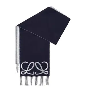 Loewe Silk-cashmere Logo Reversible Scarf - Navy
