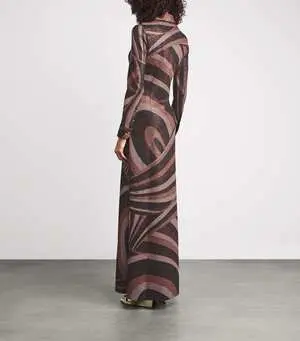 Emilio Pucci Lurex Jersey Iride Print Maxi Dress
