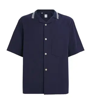 Eleventy Stripe-collar Bowling Shirt - Blue