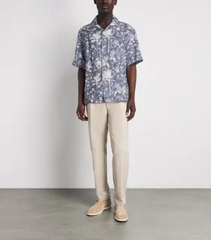 Eleventy Linen Printed Bowling Shirt