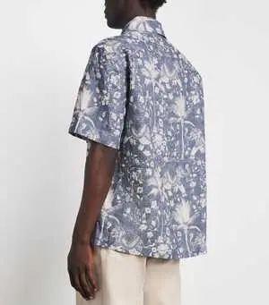 Eleventy Linen Printed Bowling Shirt
