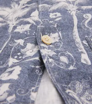 Eleventy Linen Printed Bowling Shirt