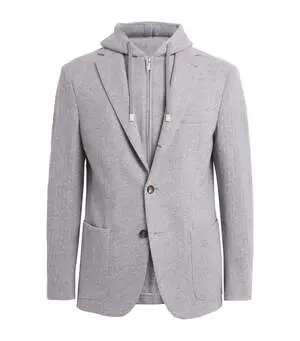 Eleventy Wool-cashmere Hooded Blazer - Grey