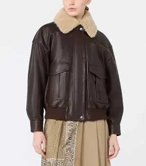 Max Mara Leather Fur-trim Jacket