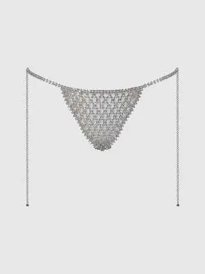 Frederick's Of Hollywood Ziggy Rhinestone Net Panty - Silver