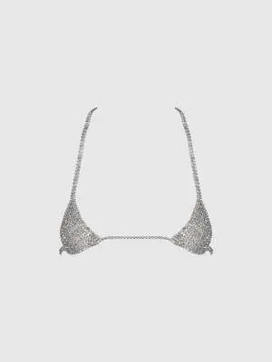 Frederick's Of Hollywood Ziggy Rhinestone Mini Triangle Top - Silver