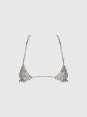 Frederick's Of Hollywood Ziggy Rhinestone Mini Triangle Top - Silver