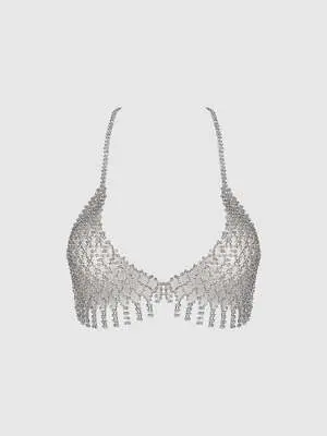 Frederick's Of Hollywood Ziggy Rhinestone Net Bra - Silver