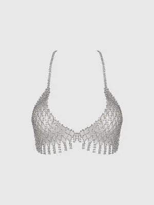 Frederick's Of Hollywood Ziggy Rhinestone Net Bra - Silver