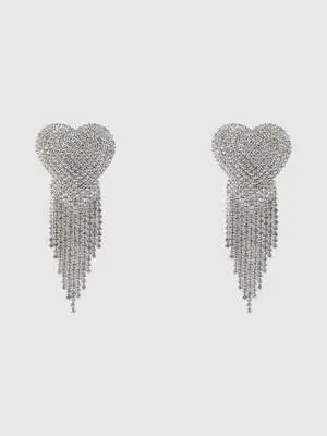 Frederick's Of Hollywood Ziggy Rhinestone Fringe Heart Pasties - Silver