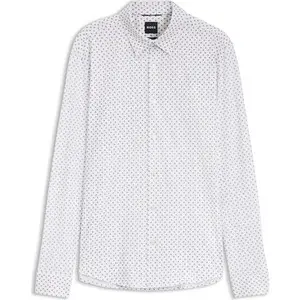 BOSS Roan Geometric Print Button Up Shirt - Dark Beige