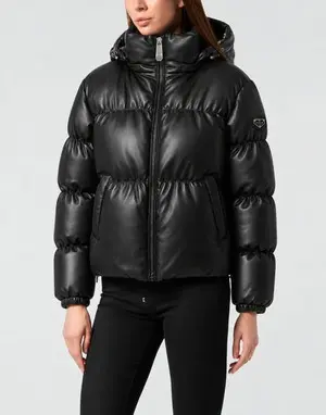 Philipp Plein Eco Leather Puffer Jacket - Black