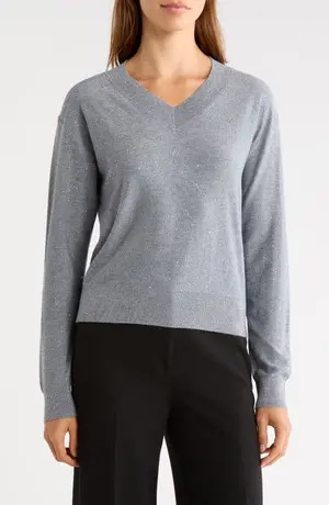 EMME Sequin V-neck Sweater - Melange Grey