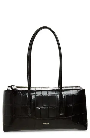 DEMELLIER The Stockholm Croc Embossed Leather Shoulder Bag - Black