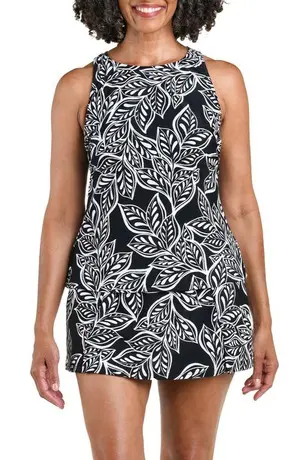 MAXINE OF HOLLYWOOD Native Vines High Neck Tankini Top - Black